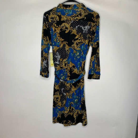 Tacera | Dresses | Tacera Gold Blue Paisley Print Shirt Dress M Nwt ...